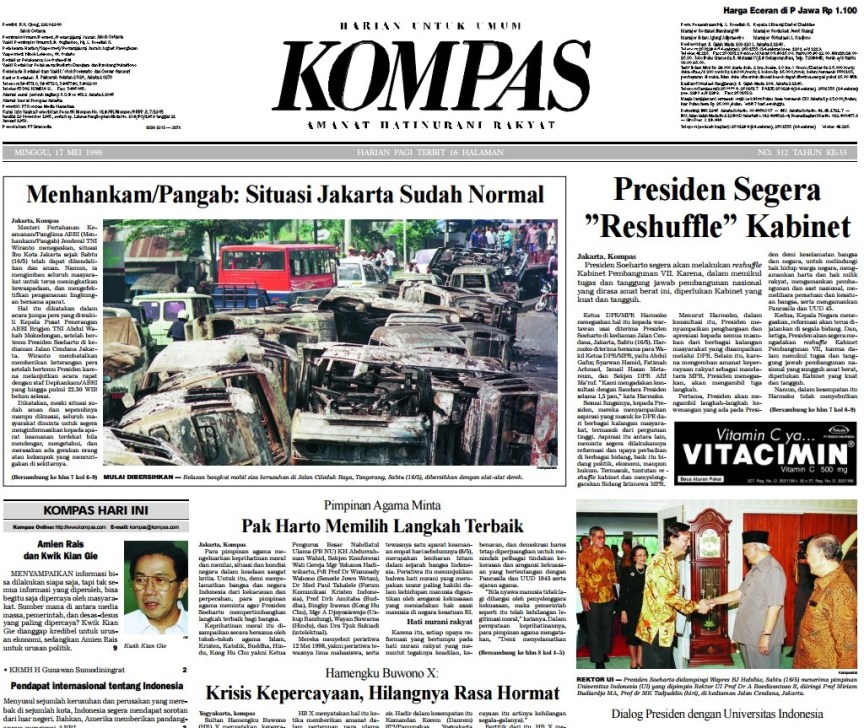 Arsip Kompas: Jakarta Membara dan Soeharto Siap Mundur – Robert Adhi Ksp